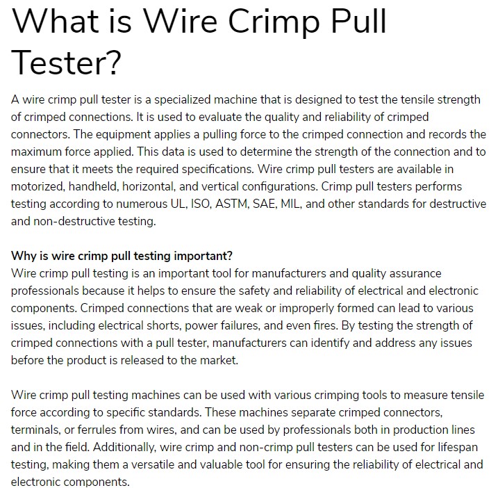 Wire Crimp Pull Tester